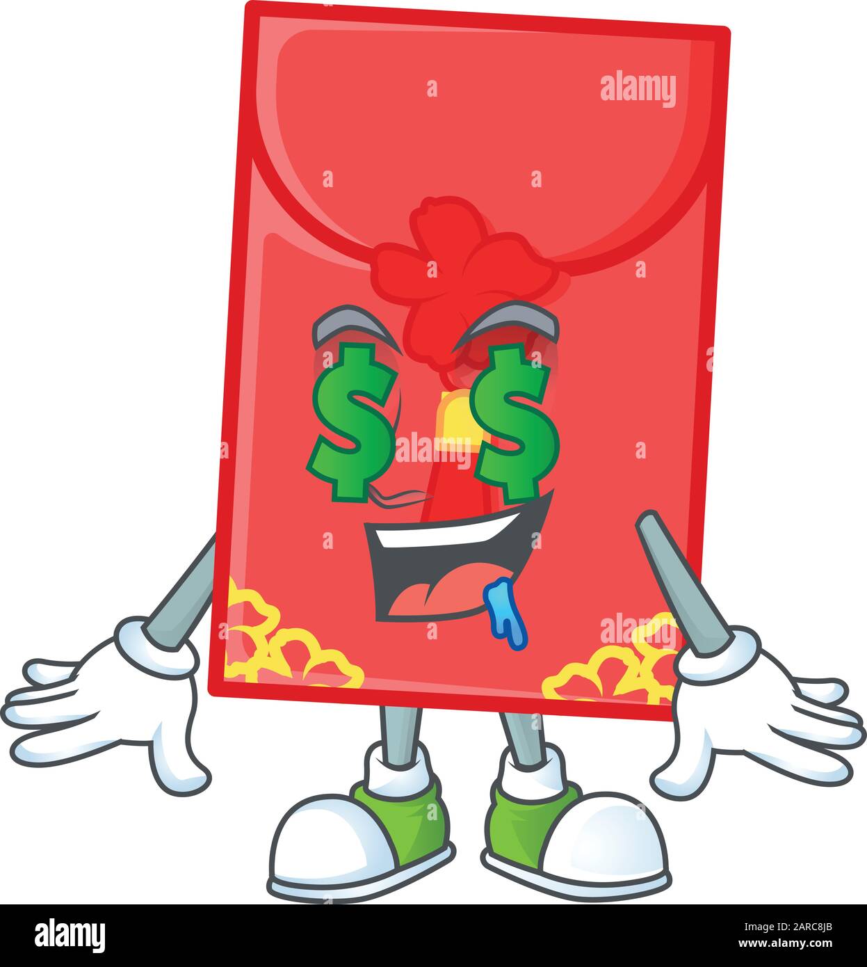 Happy rich chinese envelope with Money eye cartoon character style ...