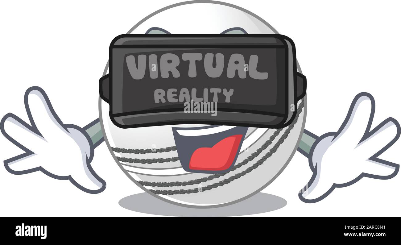Trendy cricket ball character wearing Virtual reality headset Stock ...