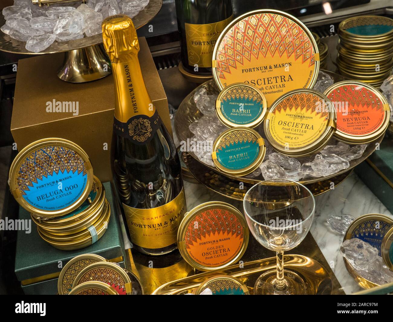CAVIAR Fortnum & Mason Food Hall with luxury chiller cabinet display of ...
