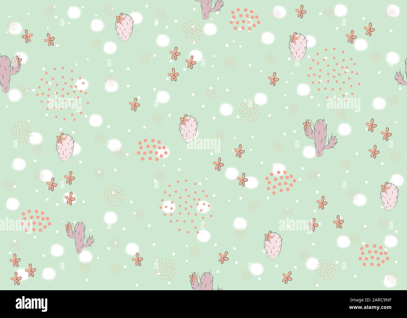Seamless girlish pattern with cacti, hearts and dots on white ...