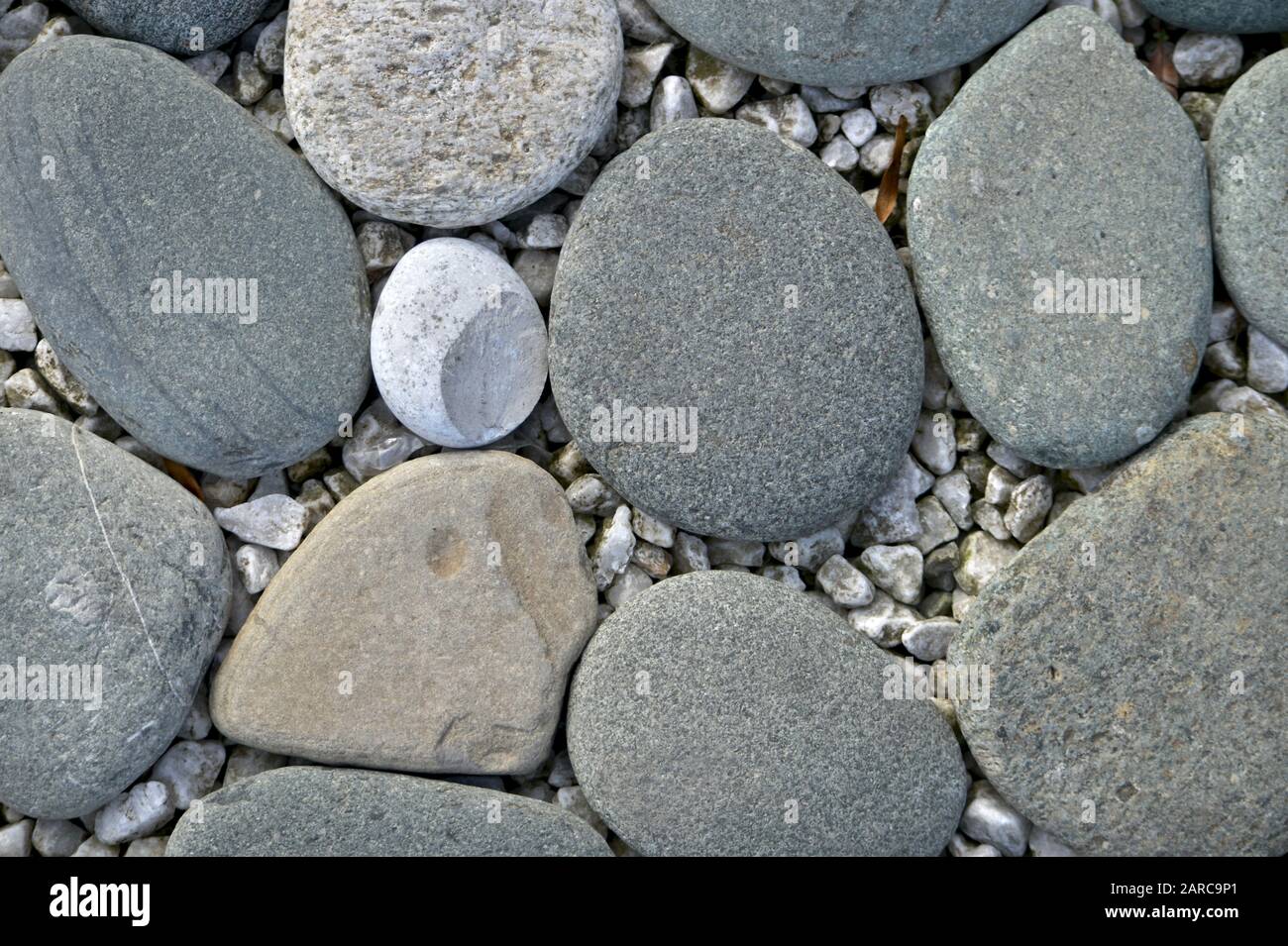 Large smooth different in shape and color stones on small sharp Stock ...