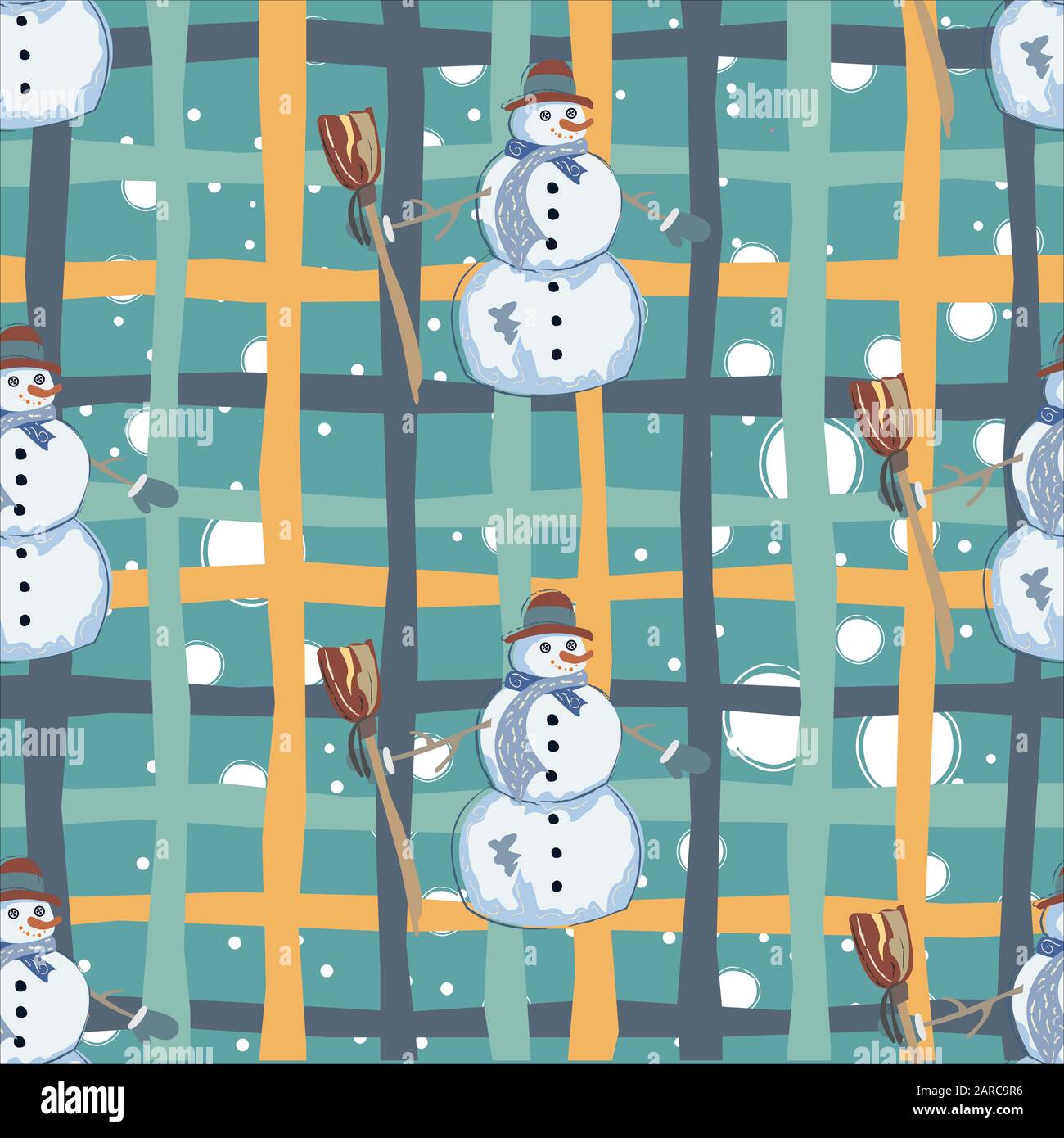 Seamless pattern with hand drawn snowman. Vector Illustration Stock ...