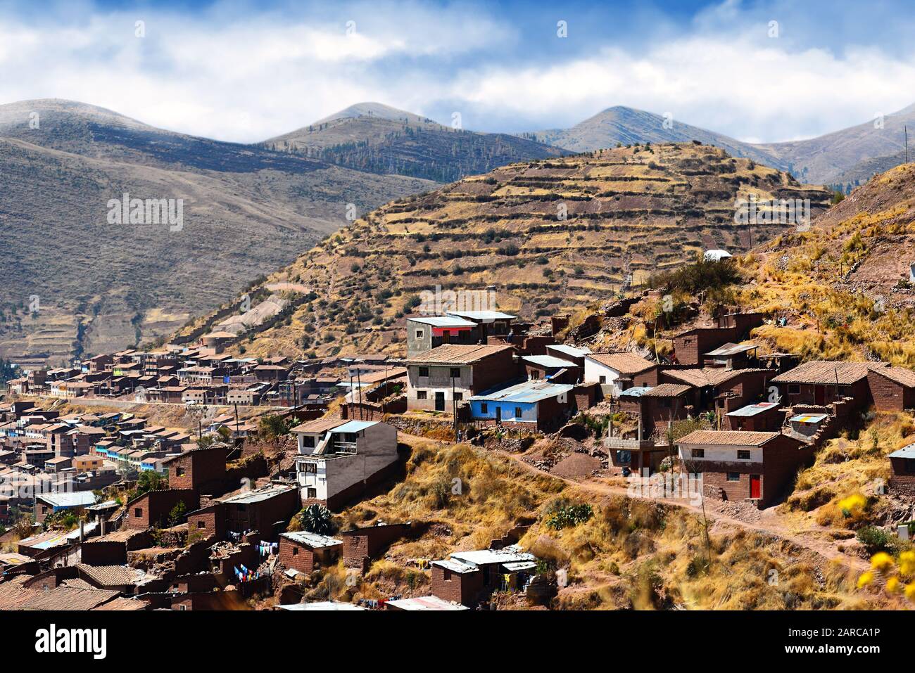 The poor area of Cuzco and clay houses. Cusco is a city in southeastern ...