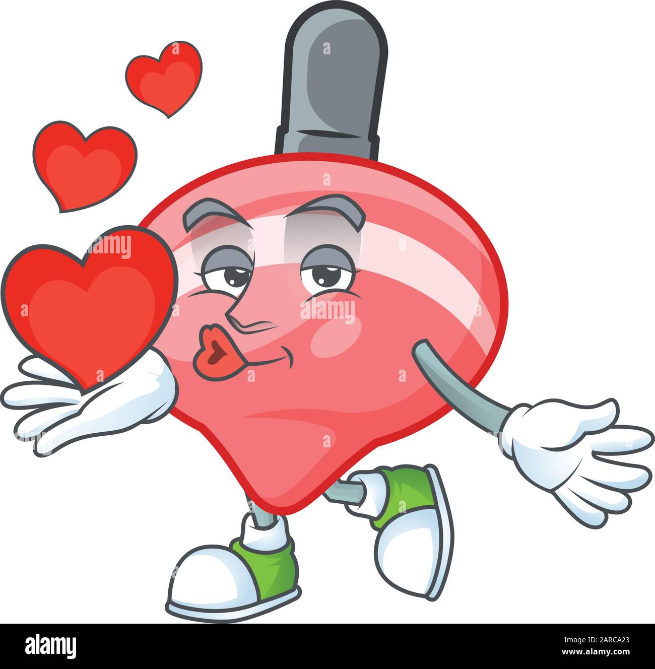 Funny Face chinese red tops toy cartoon character holding a heart Stock ...