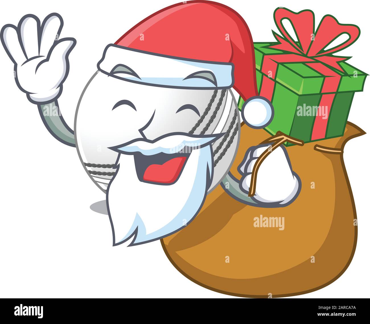 Santa cricket ball Cartoon character design having box of gift Stock ...