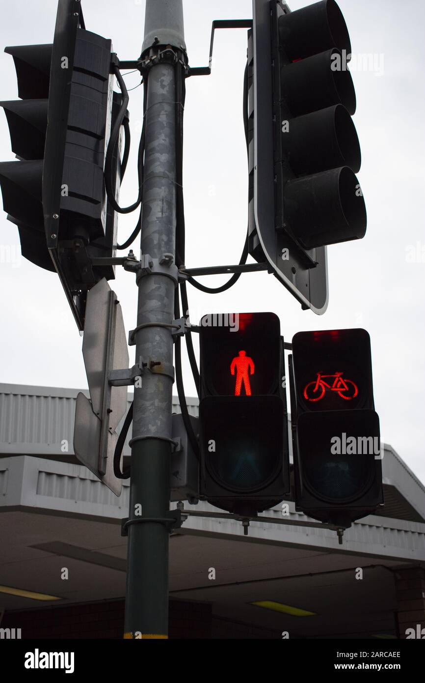 Vertical low angle shot of two red traffic signs during daytime Stock ...
