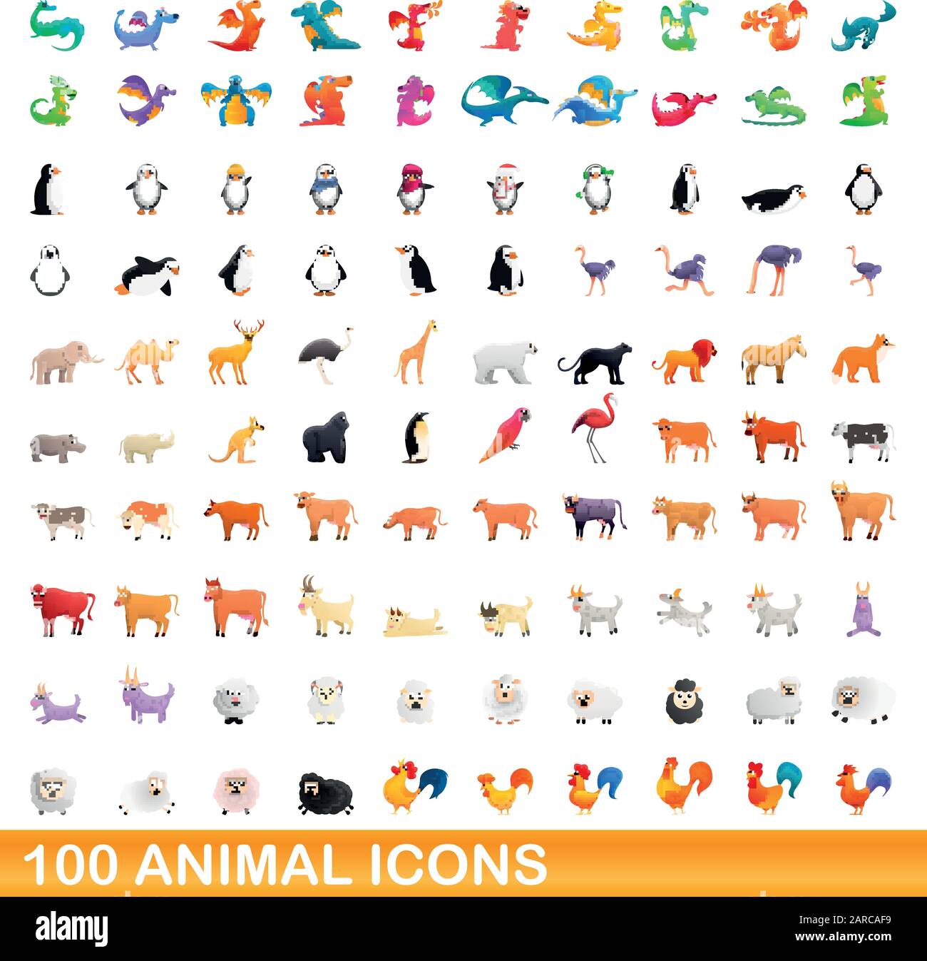100 animal icons set. Cartoon illustration of 100 animal icons vector ...