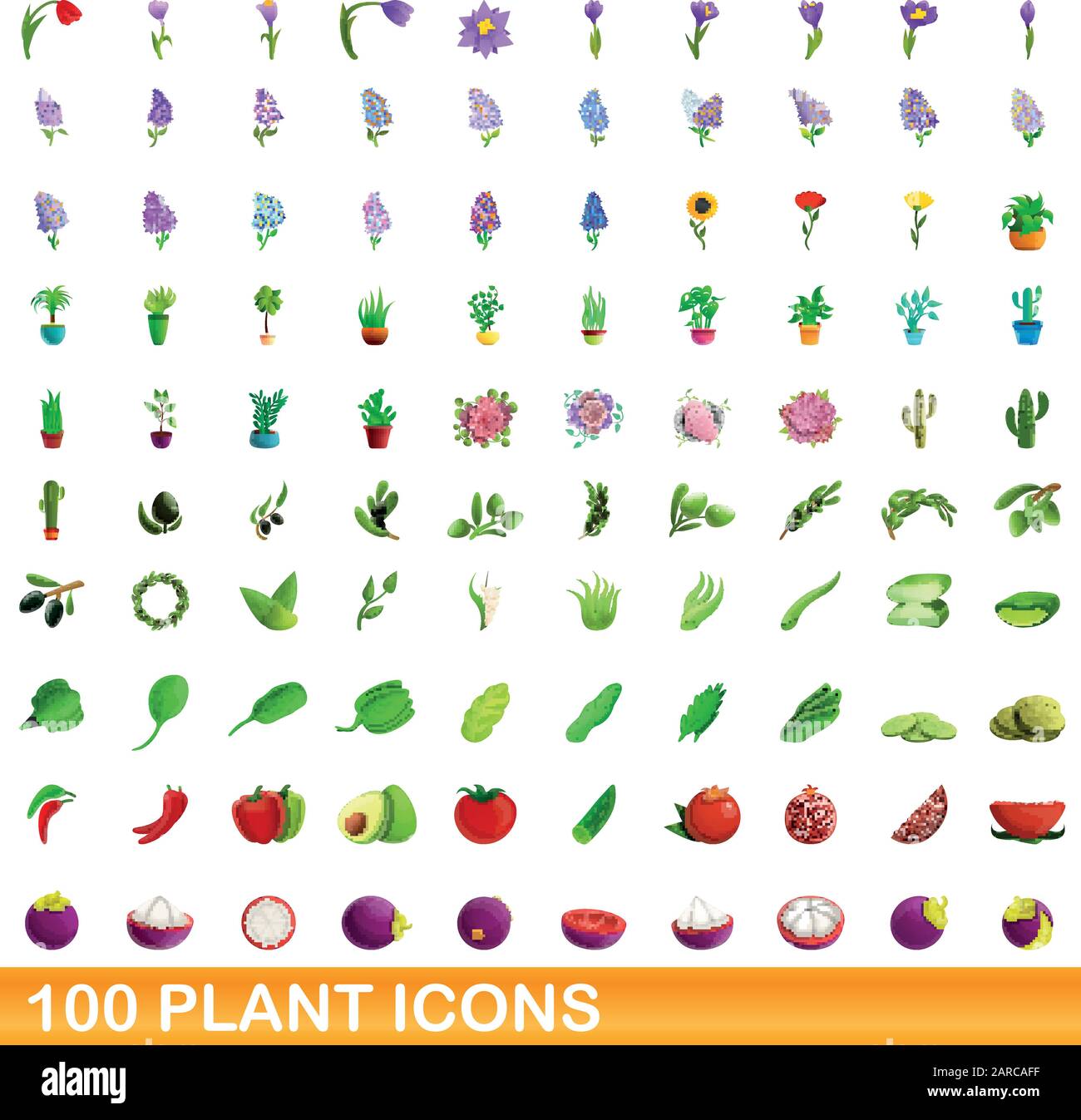 100 plant icons set. Cartoon illustration of 100 plant icons vector set ...