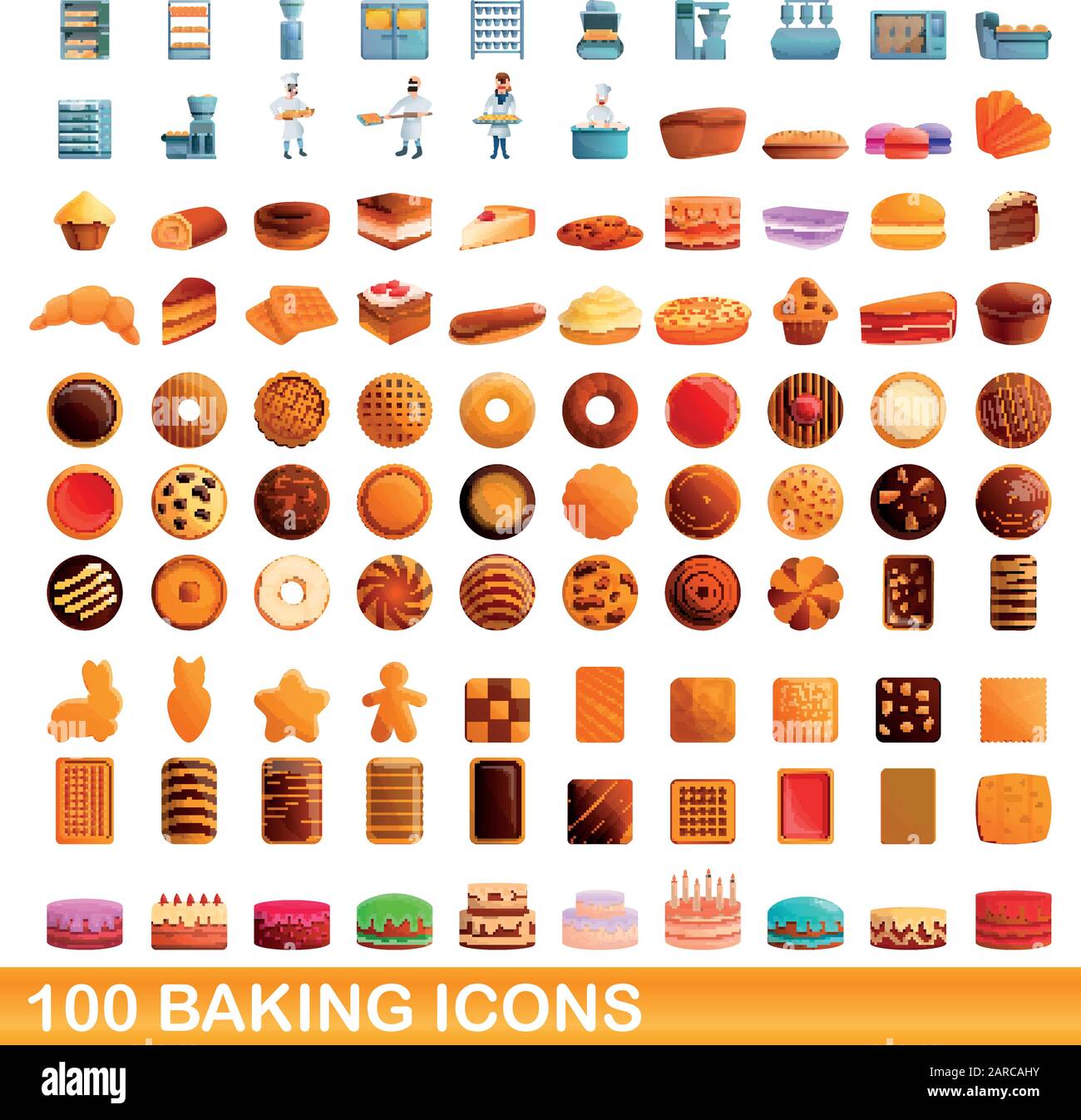 100 baking icons set. Cartoon illustration of 100 baking icons vector ...