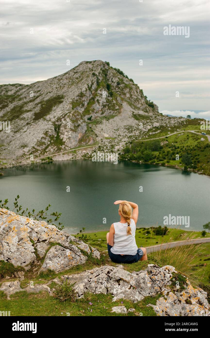 Woman observing a lake hi-res stock photography and images - Alamy