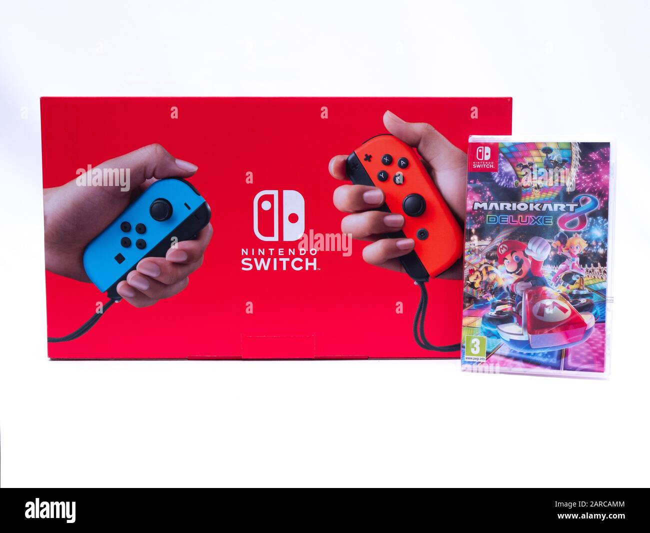 UK, Jan 2020: Nintendo switch games console box with mario kart game ...