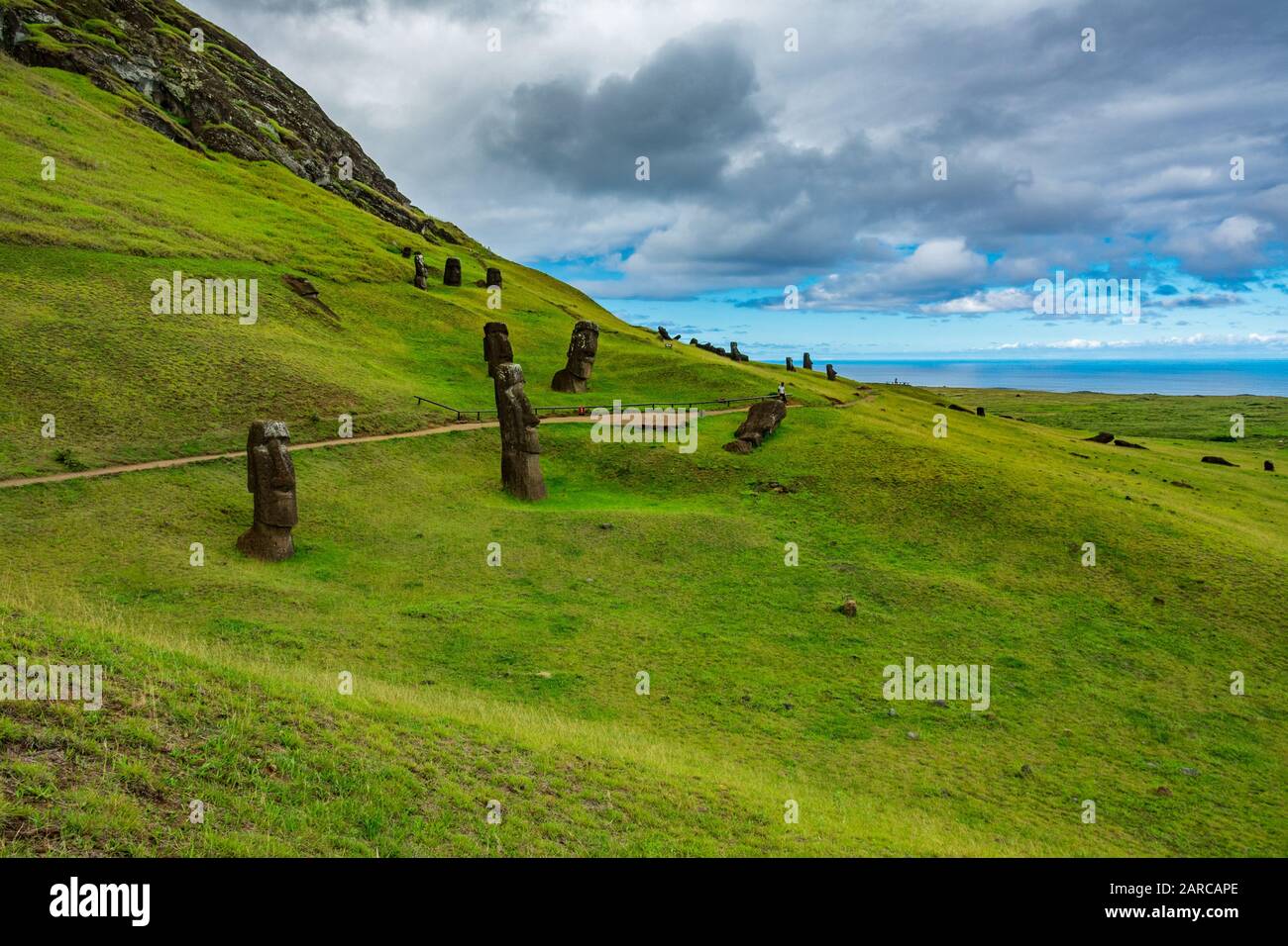 Crooked Moais in the quarry, Rapa Nui island Stock Photo - Alamy