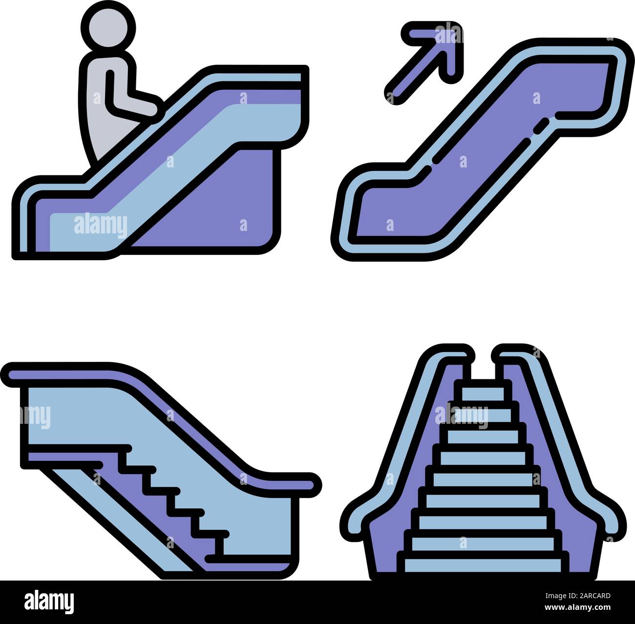 Escalator icons set. Outline set of escalator vector icons for web ...