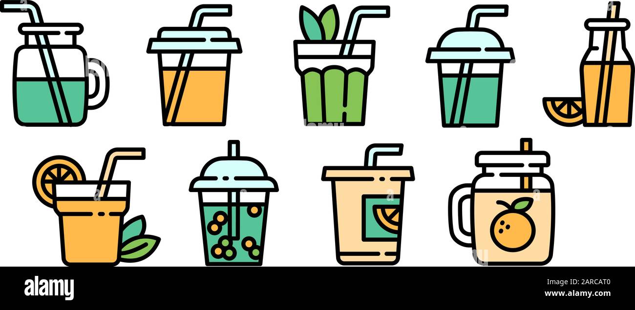 Smoothie icons set. Outline set of smoothie vector icons for web design ...