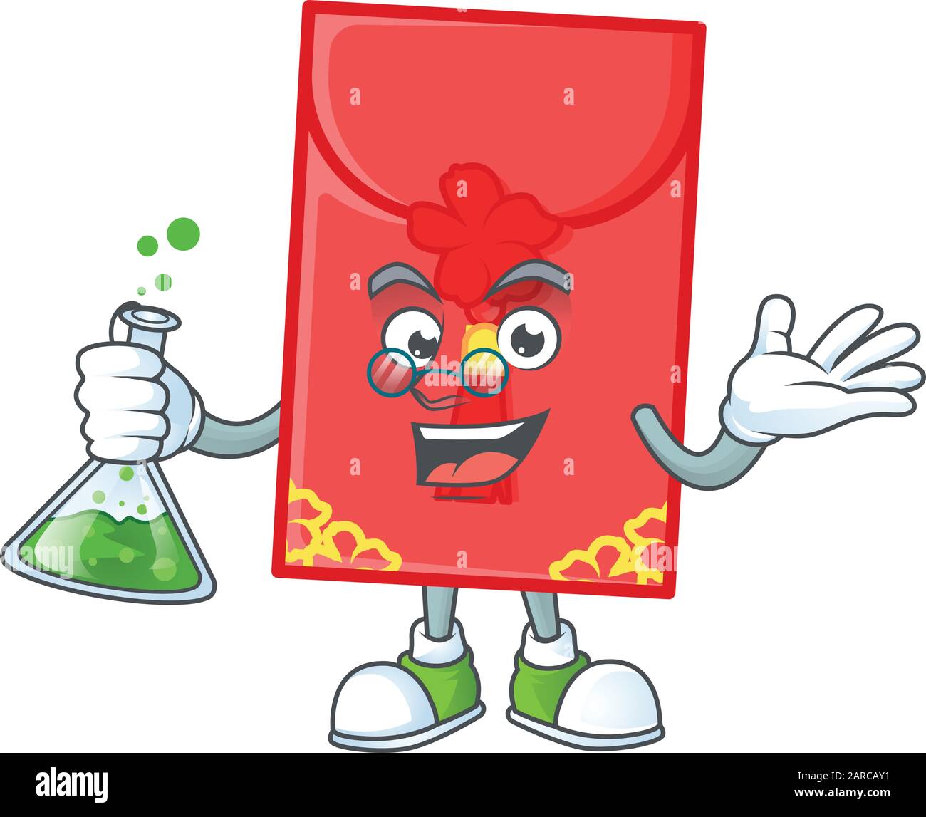 Smart Professor chinese envelope cartoon character with glass tube ...