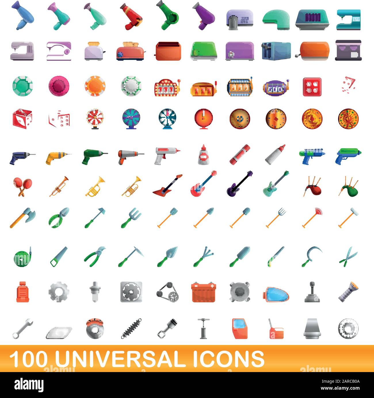 100 universal icons set. Cartoon illustration of 100 universal icons ...