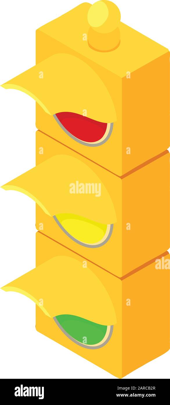 Yellow traffic lights icon. Isometric of yellow traffic lights vector ...