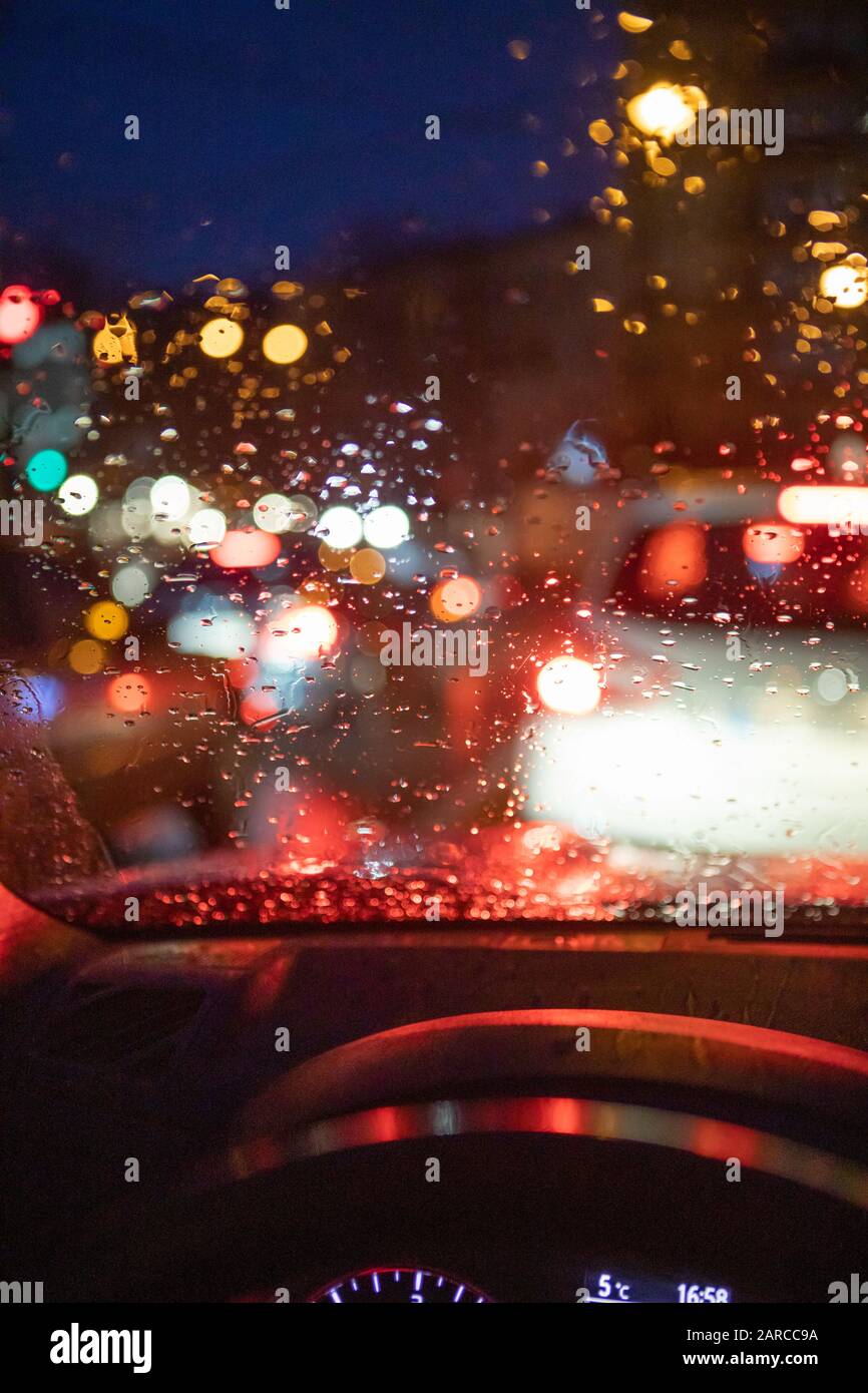 night city street driving car lights traffic Stock Photo - Alamy