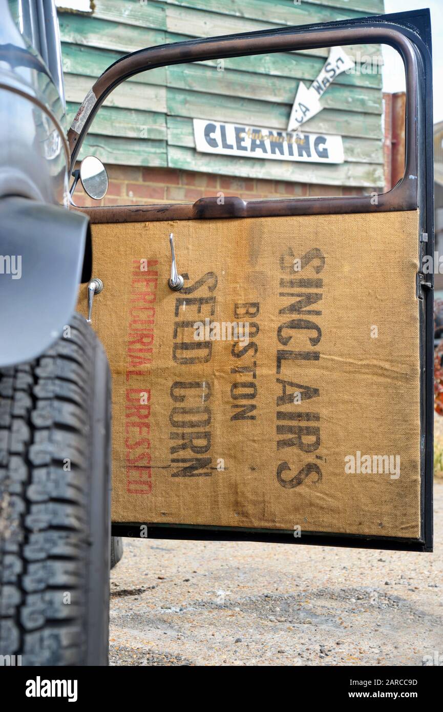 Hessian seed sacks used as door liners in a 1956 Ford Pop V8 powered ...