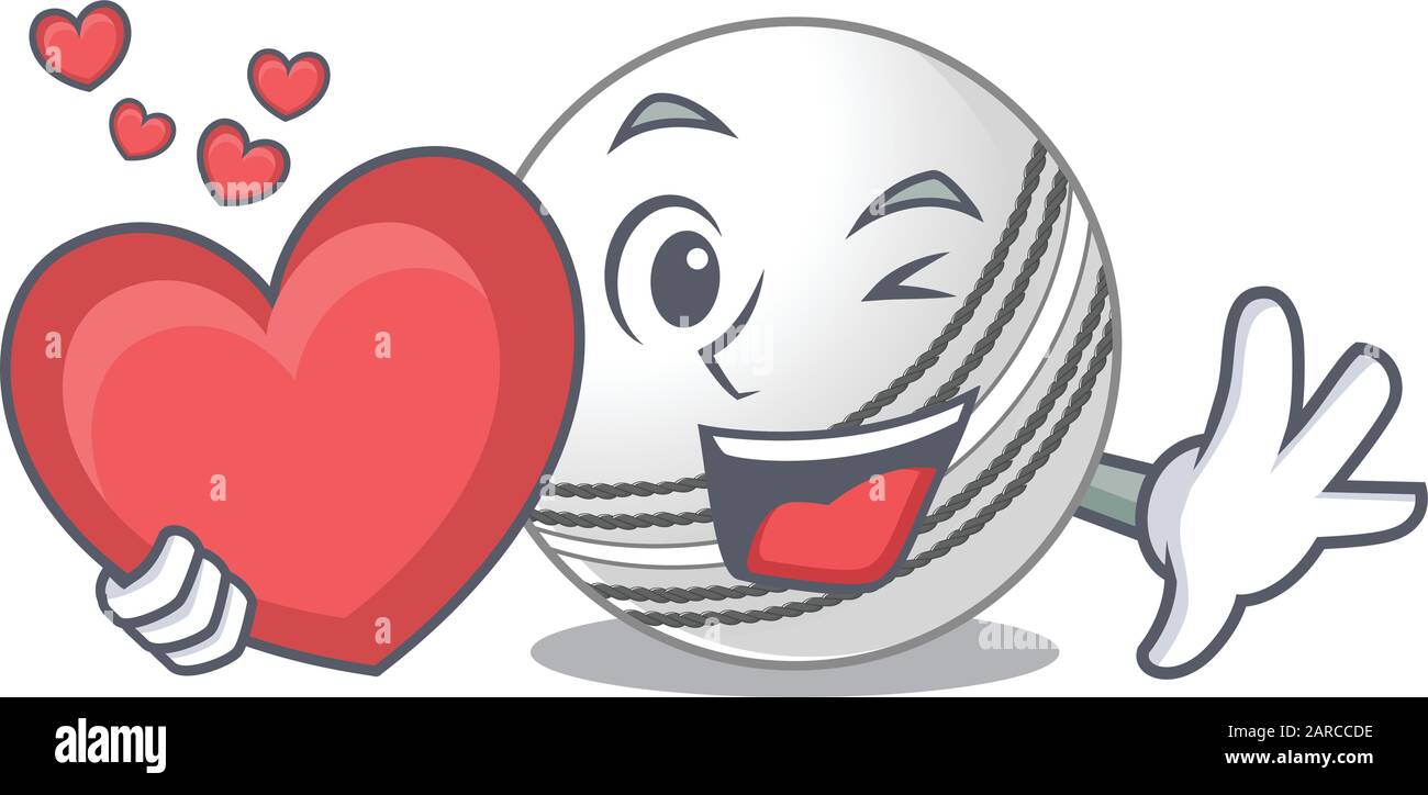 Funny Face cricket ball cartoon character holding a heart Stock Vector ...