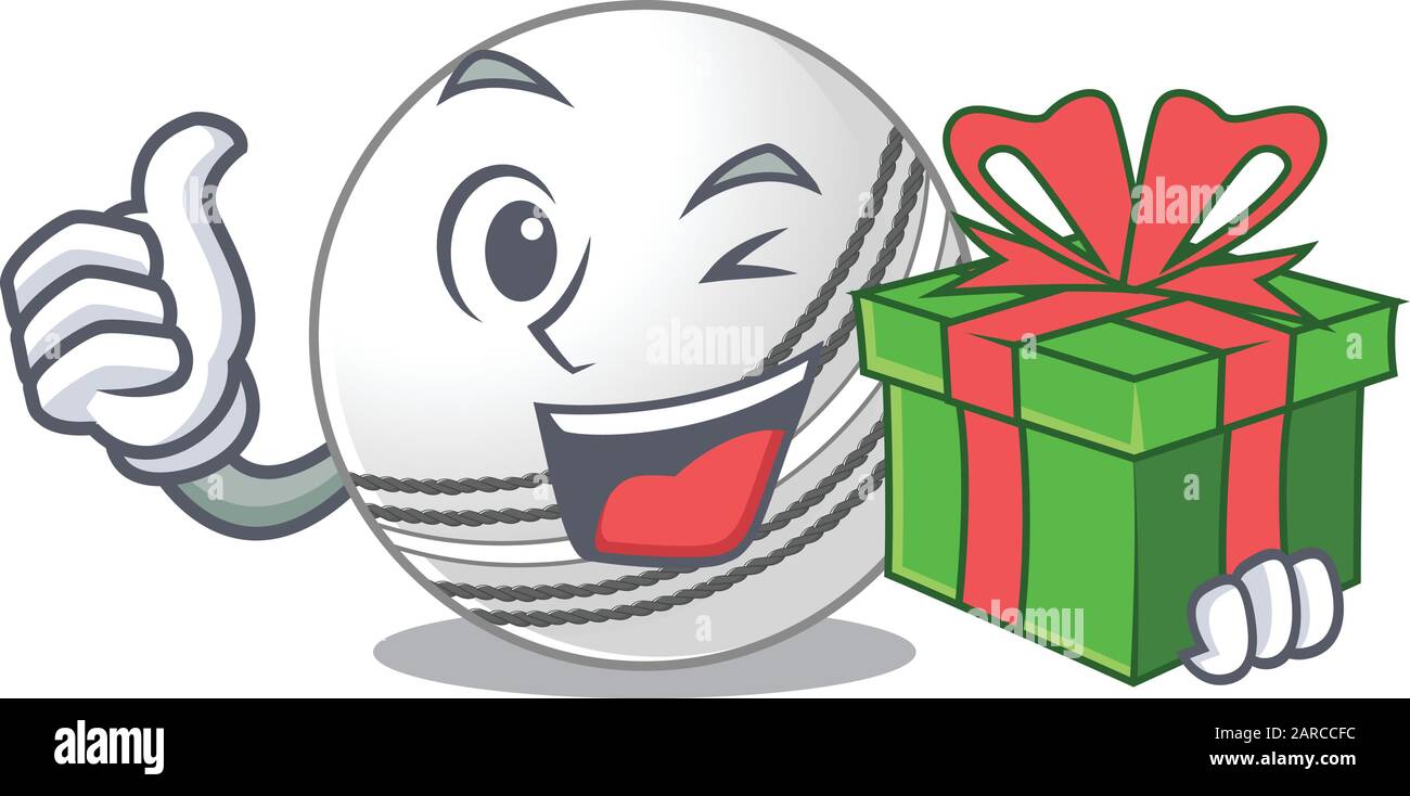Smiley cricket ball character with gift box Stock Vector Image & Art ...