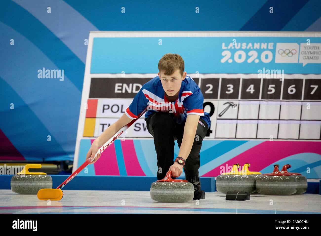 Team GB’s Jamie Rankin (15) competes in the curling mixed doubles with ...