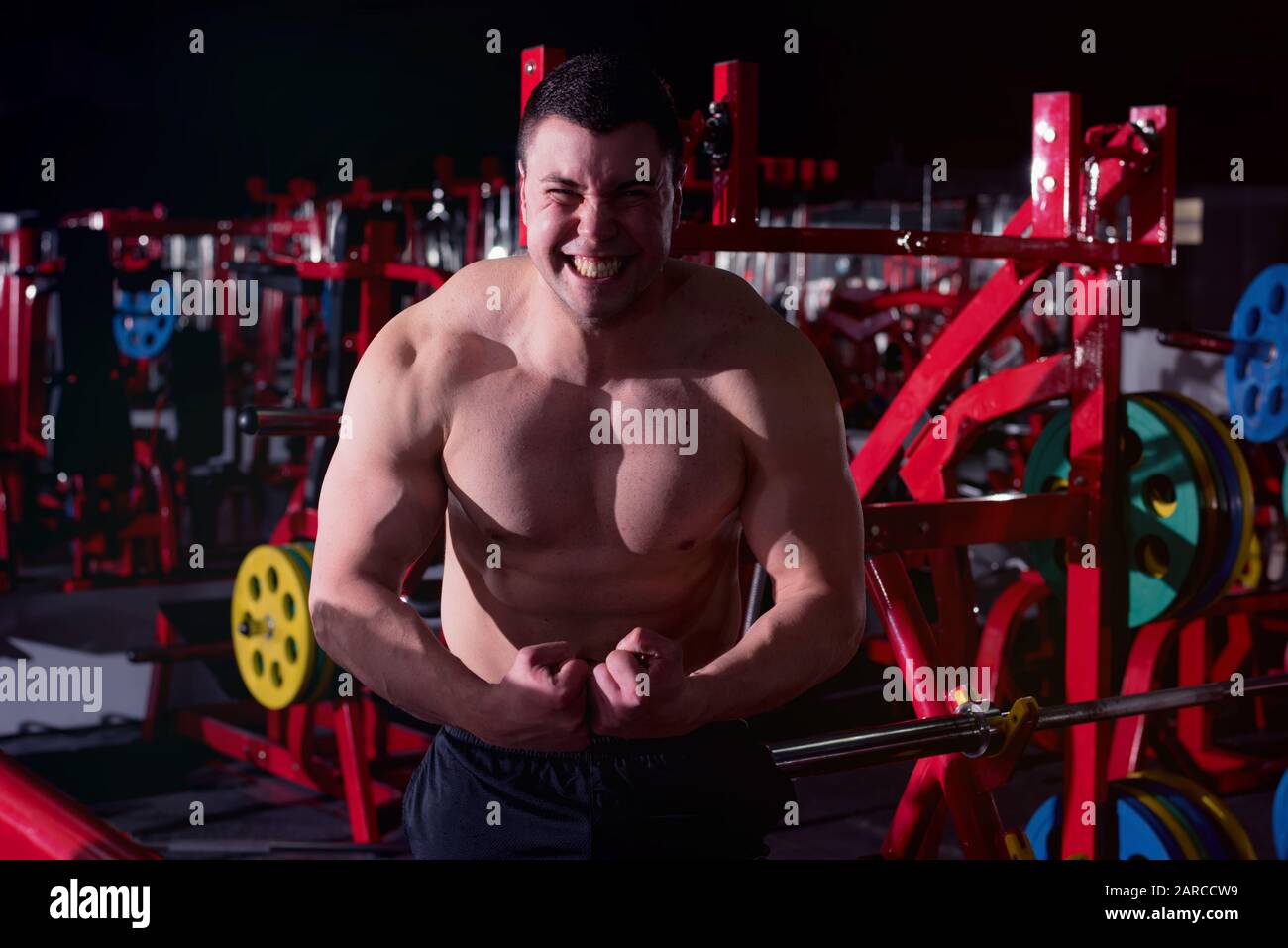 Fitness model Man posing in the gym. Handsome man with big muscles ...