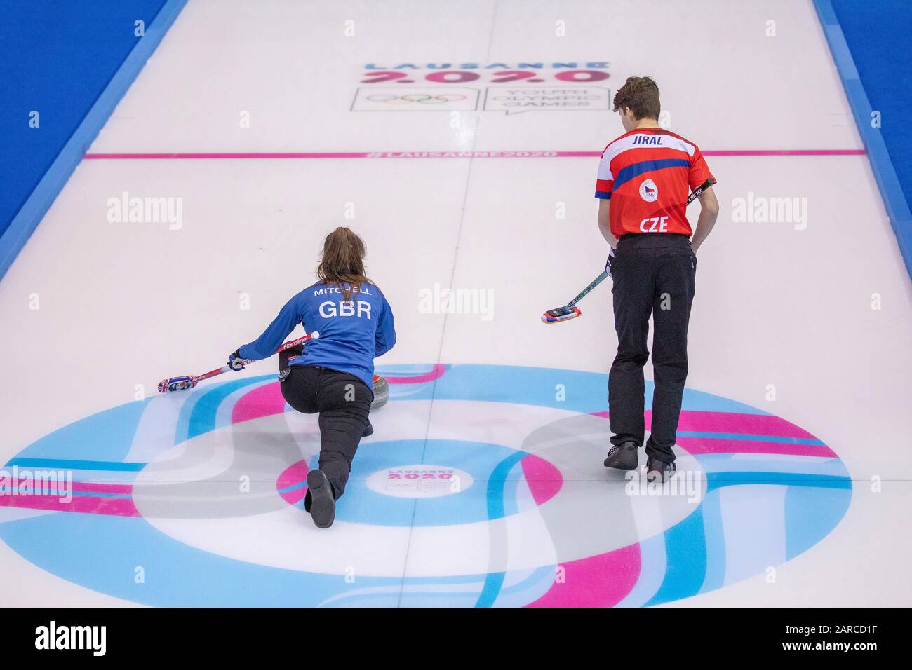 Team GB’s Robyn Mitchell (16) competes in the curling mixed doubles ...