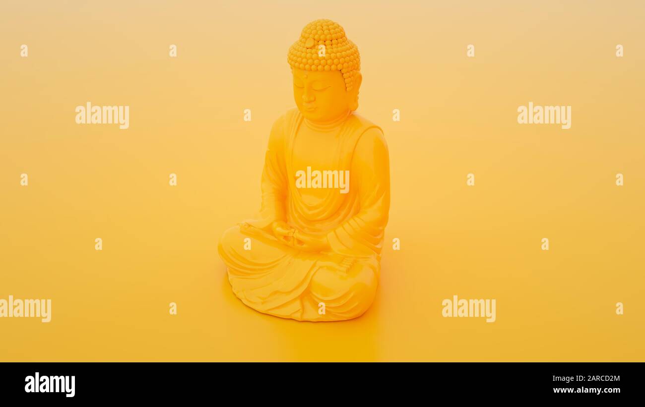 Yellow Buddha statue. Minimal idea concept. 3d illustration Stock Photo ...