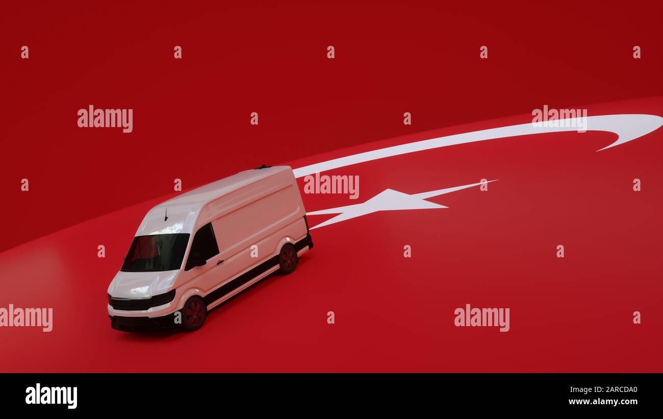 Turkey Logistics Concept. White Delivery Van on Turkey Flag background ...