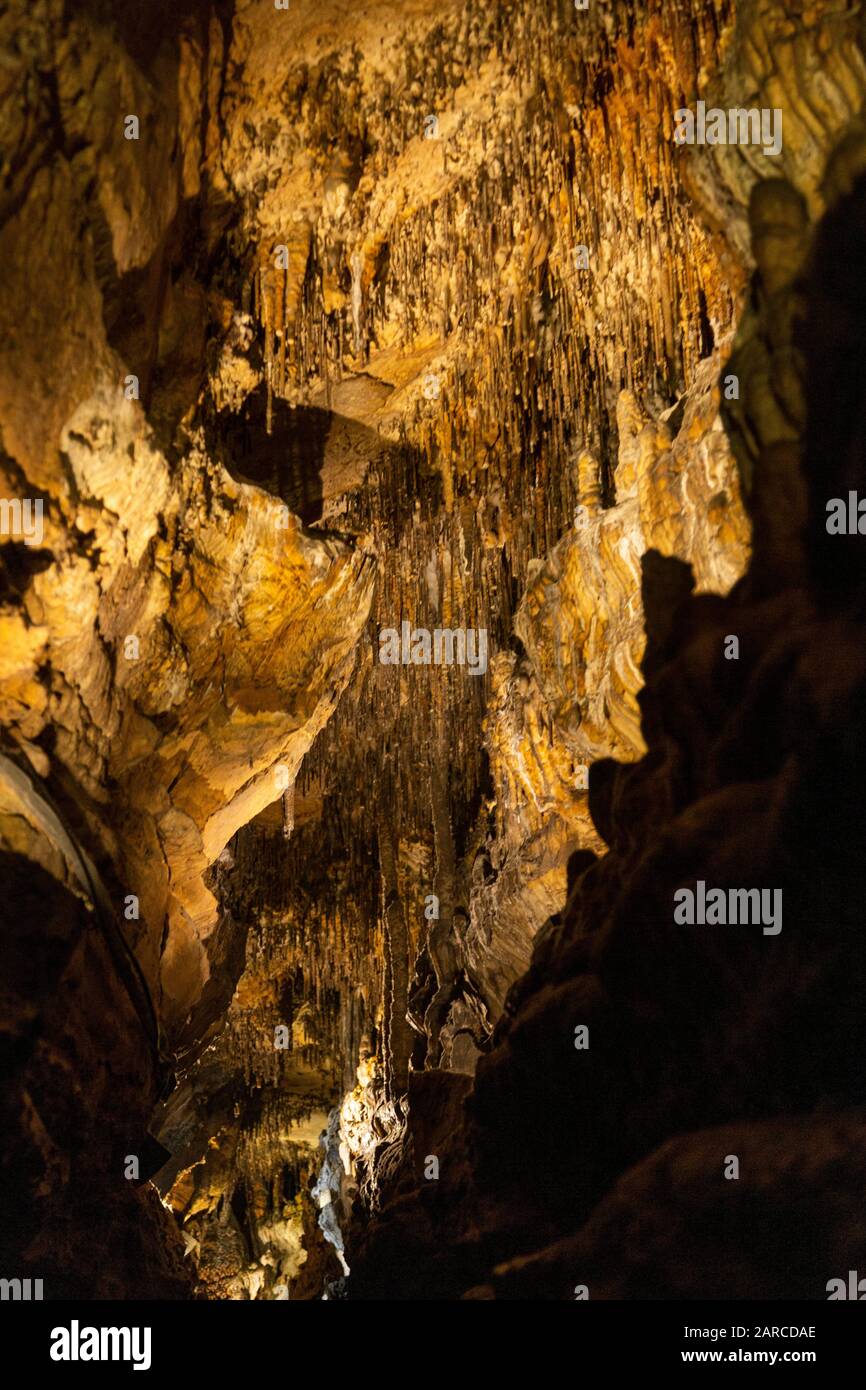 Abstract stone cave background. Rock formations on the arches and walls ...