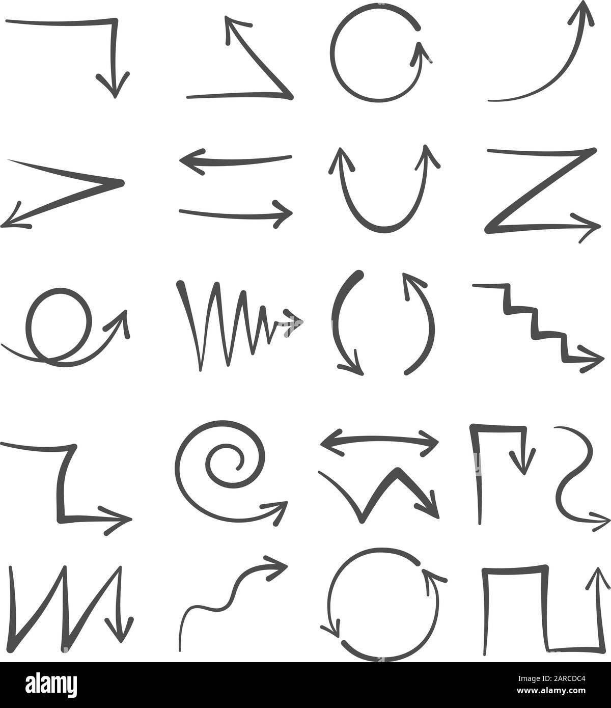 collection of hand-drawn comic arrows isolated on white background ...