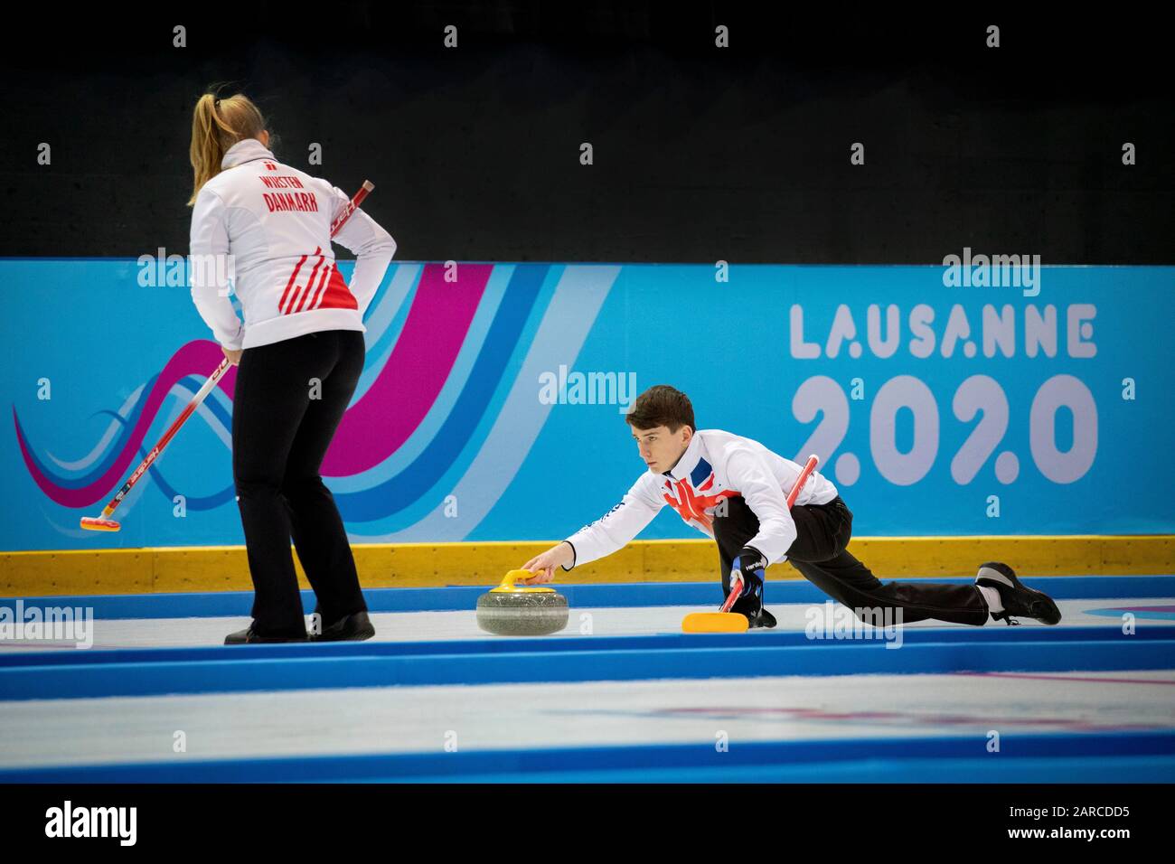 Team GB’s Ross Craik (15) in the curling mixed doubles with teammate ...