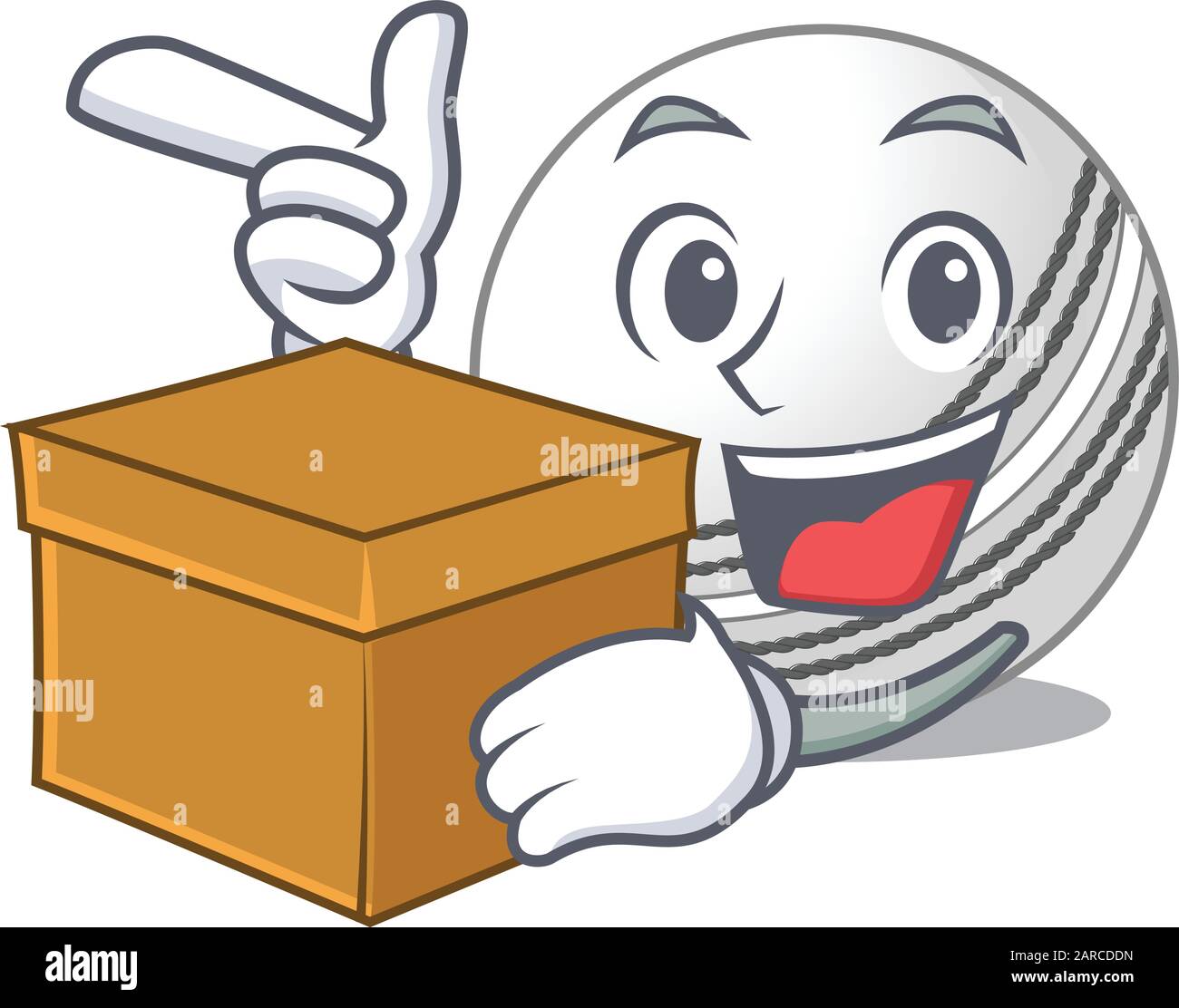 Cute cricket ball cartoon character having a box Stock Vector Image ...