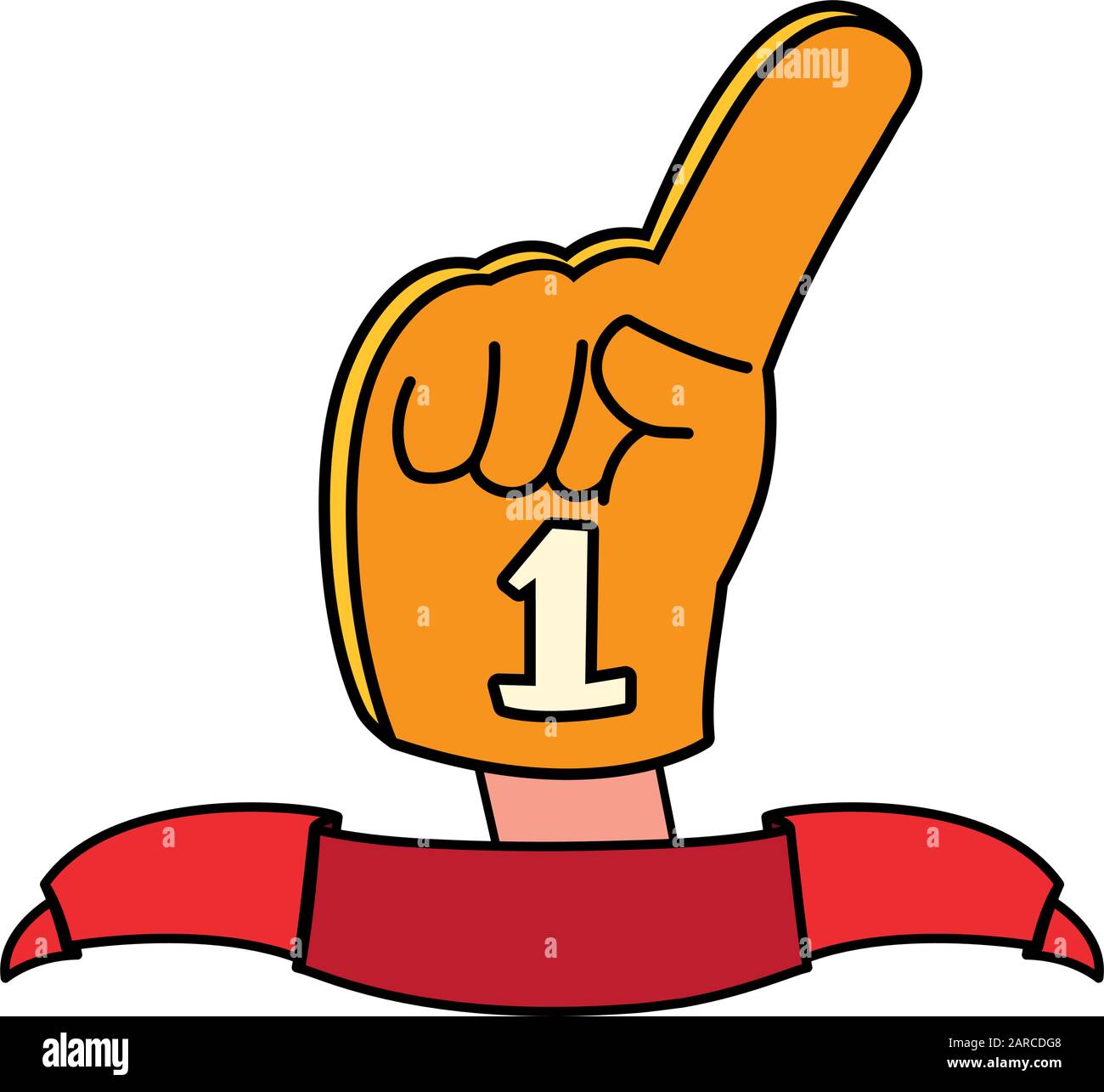 hand glove with number 1 fan, yellow foam finger vector illustration ...