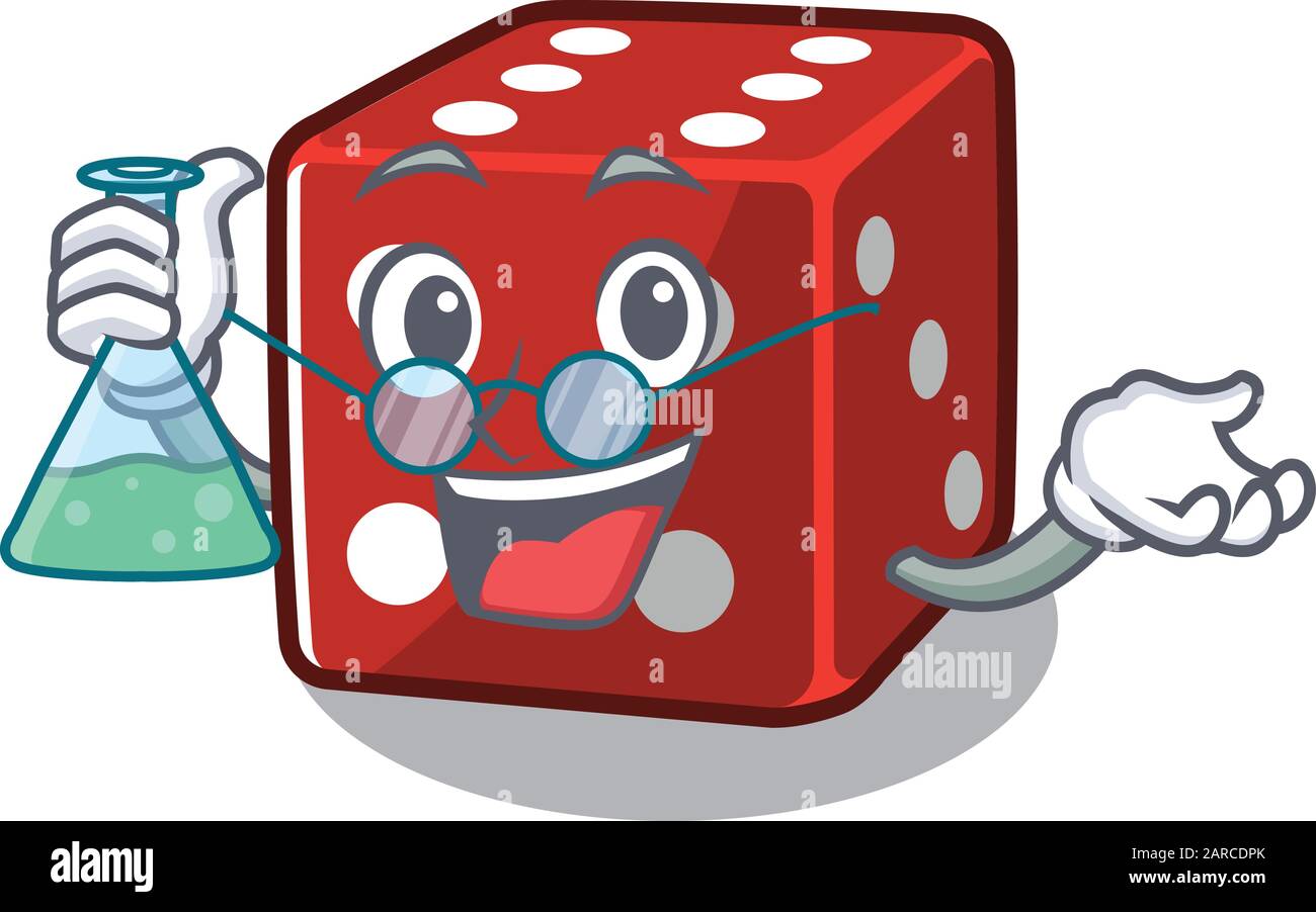 Smart Professor dice cartoon character with glass tube Stock Vector ...