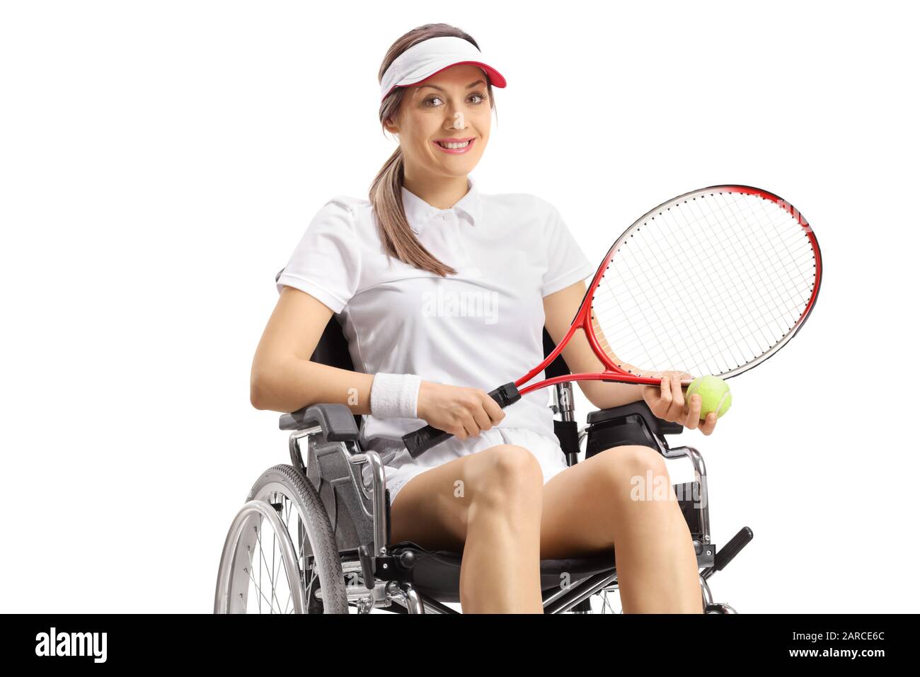 Disabled tennis player in a wheelchair isolated on white background ...