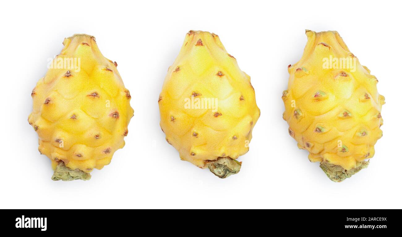 Dragon fruit, Pitaya or Pitahaya yellow isolated on white background ...