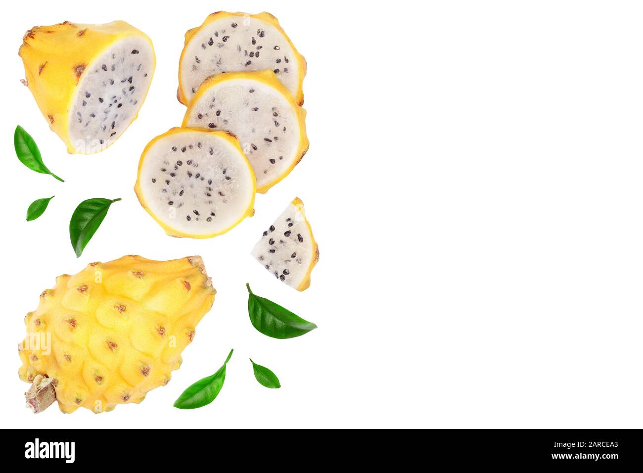 Dragon fruit, Pitaya or Pitahaya yellow isolated on white background ...