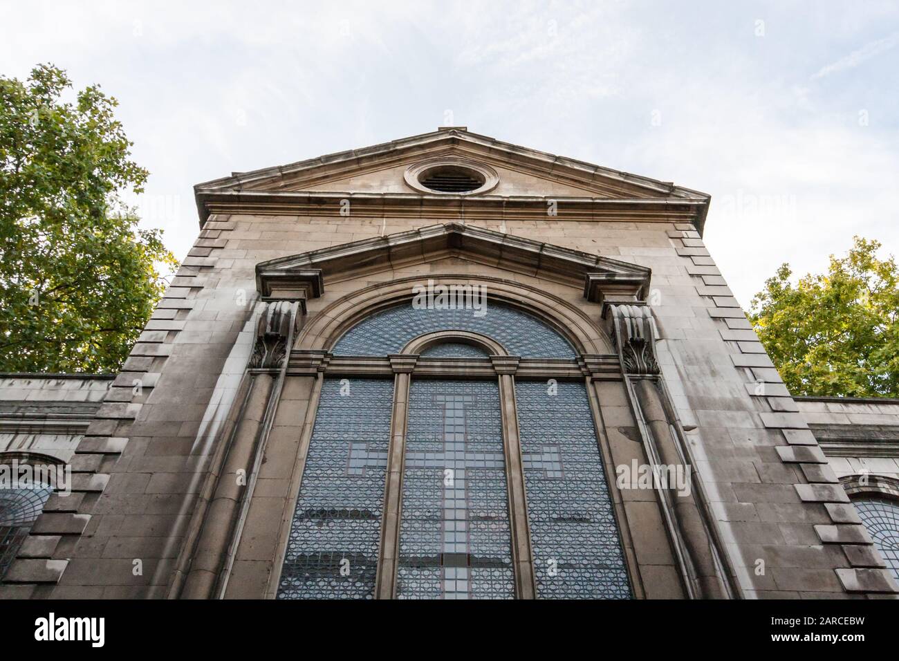 Front view of St Brides church, as seen from Bridewell Lane, London ...