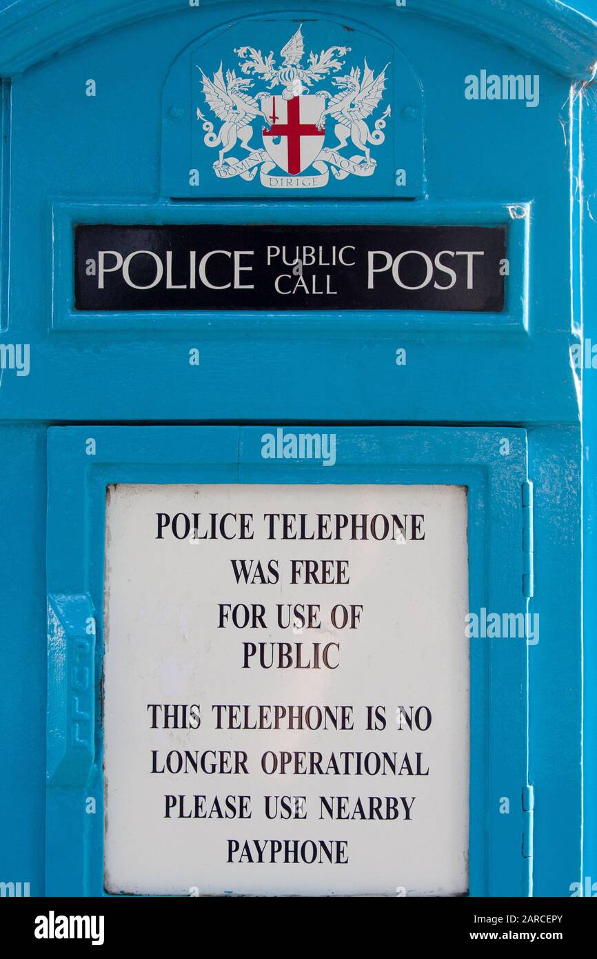 Deactivated Police calling post in London Stock Photo - Alamy