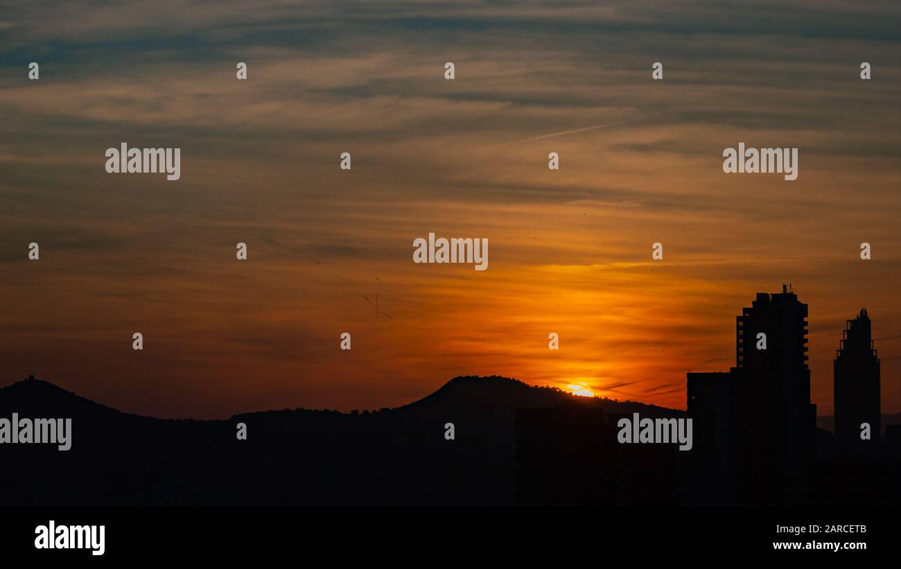 Sunset in Benidorm, Alicante Province, Costa Blanca, Spain Stock Photo ...