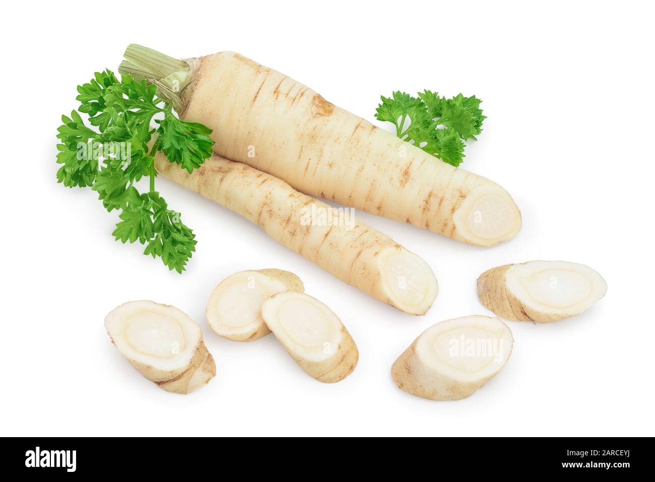 Parsley root with slices and leaves isolated on white background Stock ...