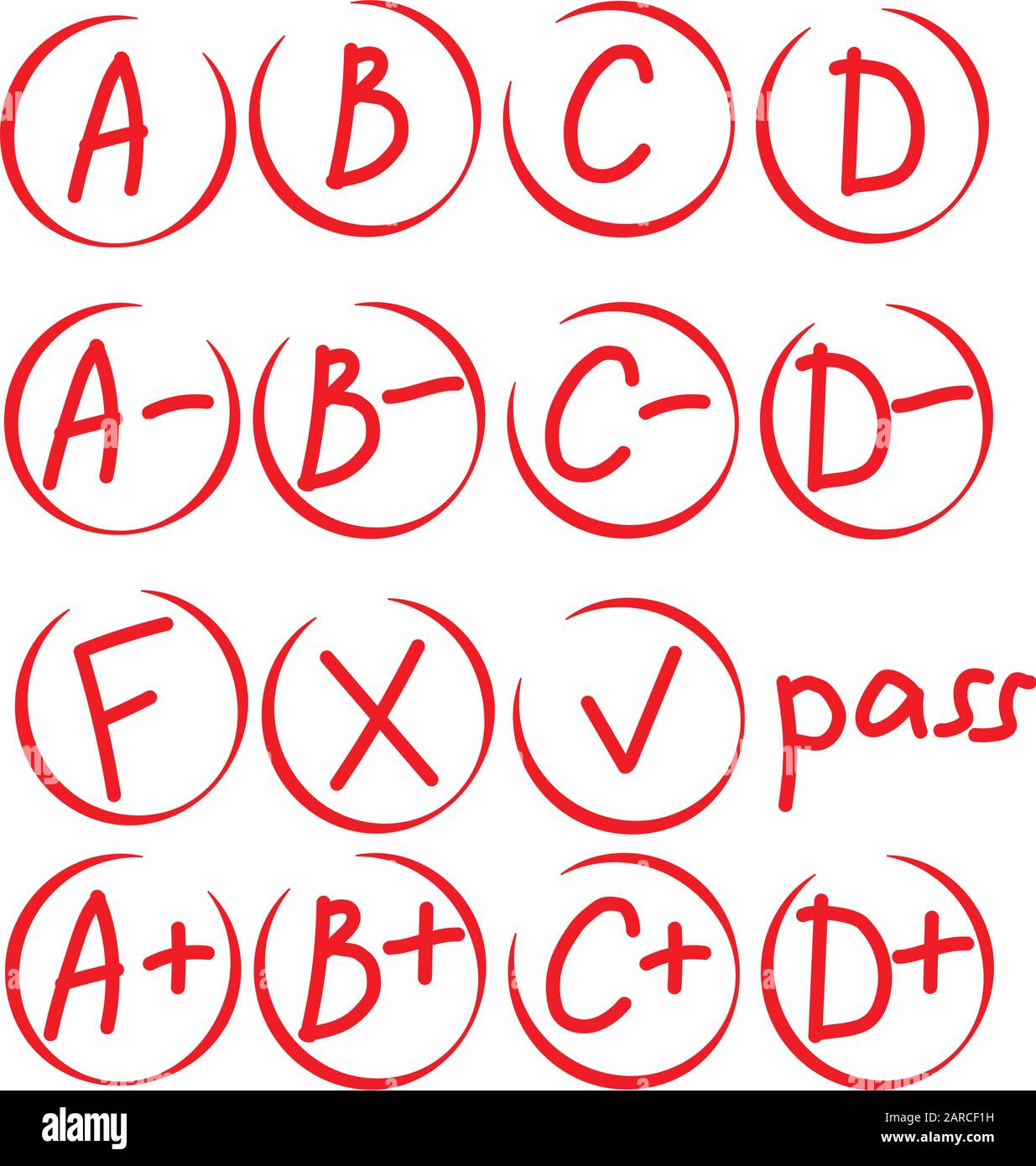 Set of Grades at School. Grade Results in red. Vector Illustration ...
