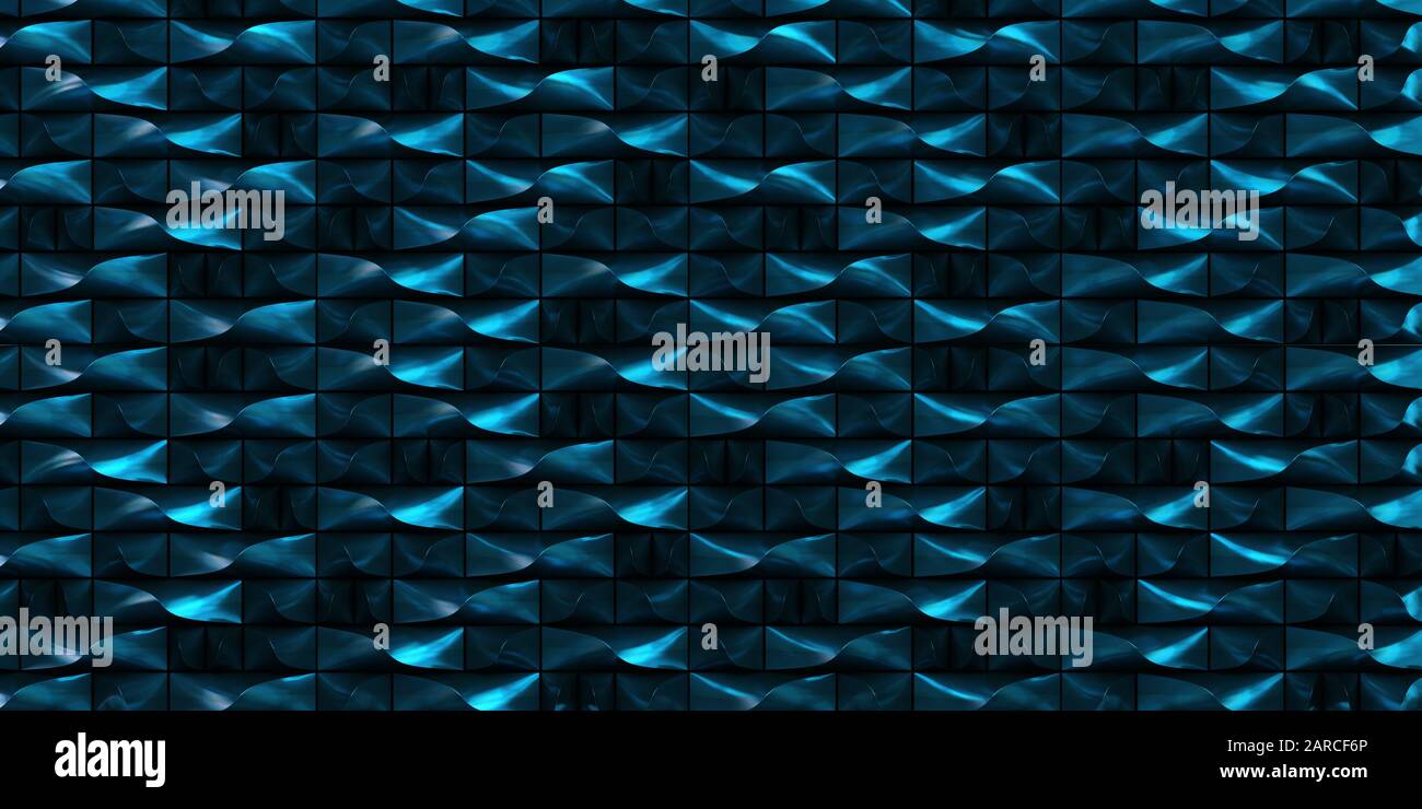 deep blue wall made of unusual decorative bricks. 3d rendering Stock ...