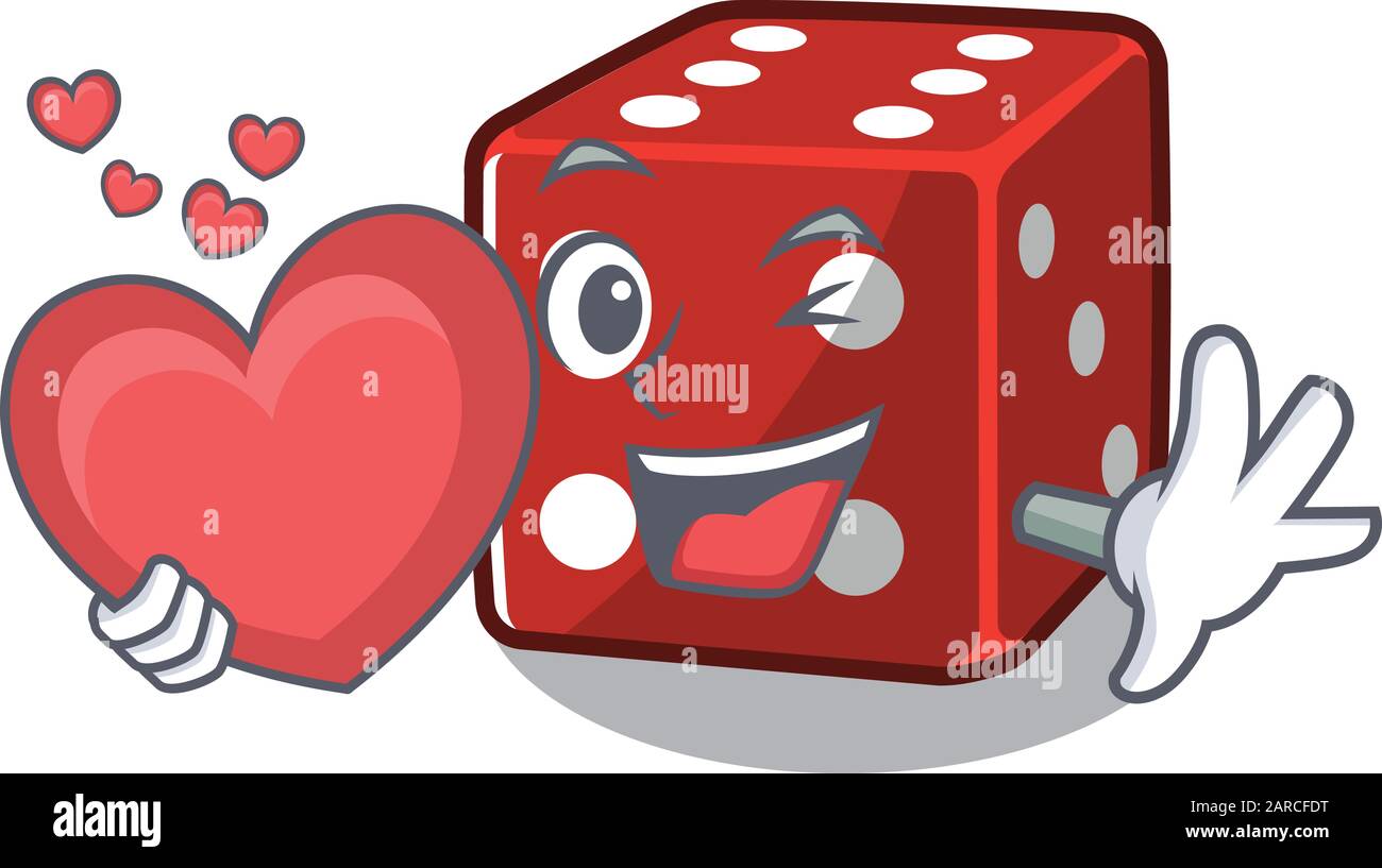 Funny Face dice cartoon character holding a heart Stock Vector Image ...