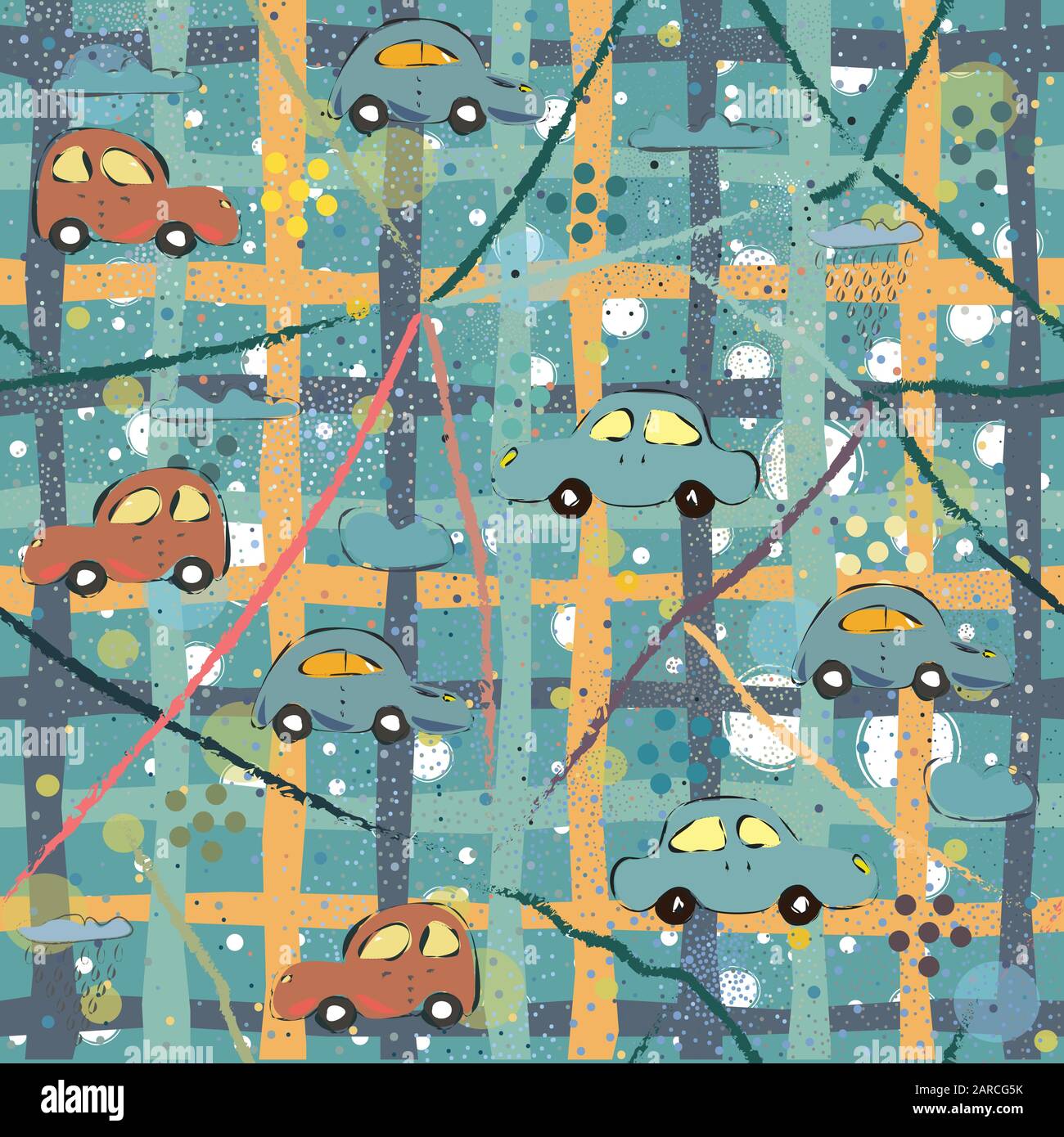 Seamless Pattern with Hand Drawn Cars. Scandinavian Style. Vector ...