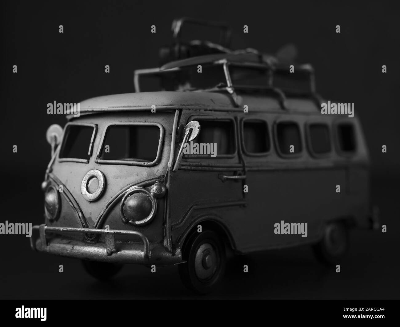 Closeup greyscale shot of a miniature toy van Stock Photo - Alamy