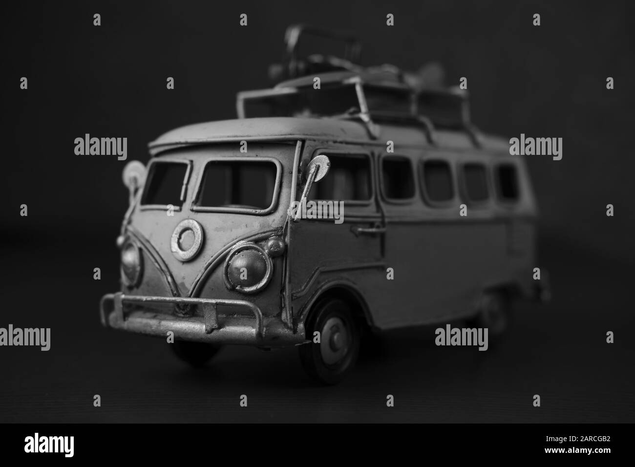 Closeup greyscale shot of a miniature toy van Stock Photo - Alamy