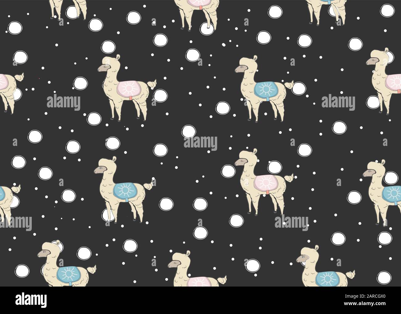Seamless alpaca pattern, hand drawn Scandinavian cute design. Vector ...